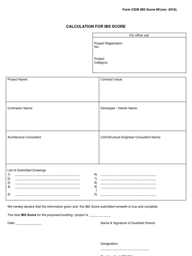 Form CIDB IBS Score M1 Rev 2010 | PDF