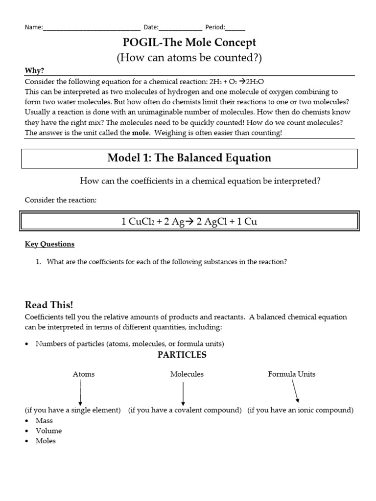 Pogil The Mole Concept | PDF | Mole (Unit) | Molecules