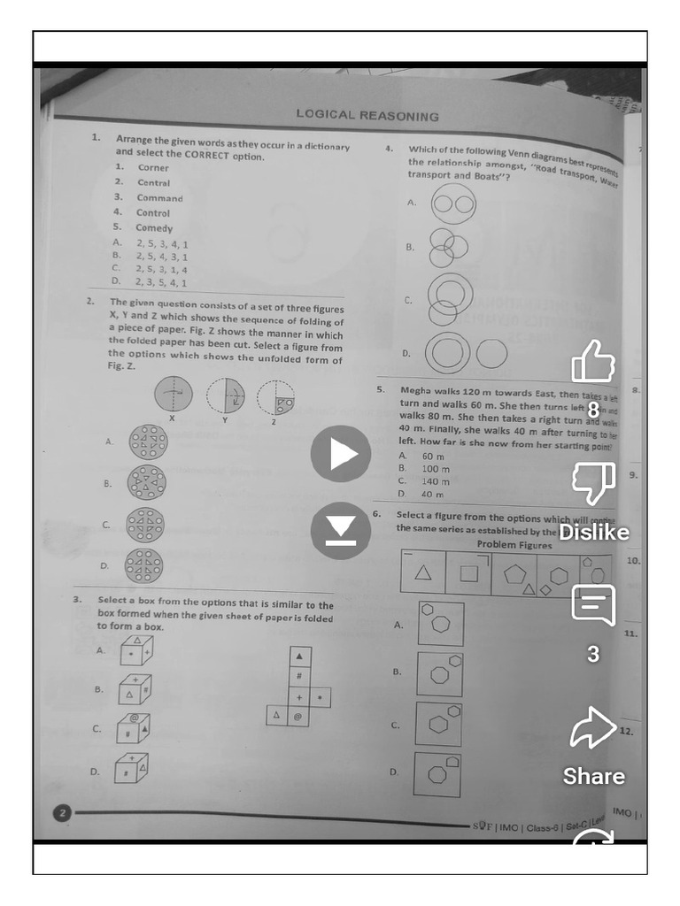 IMO Question Paper Class 6 Set C 2024-25 | PDF