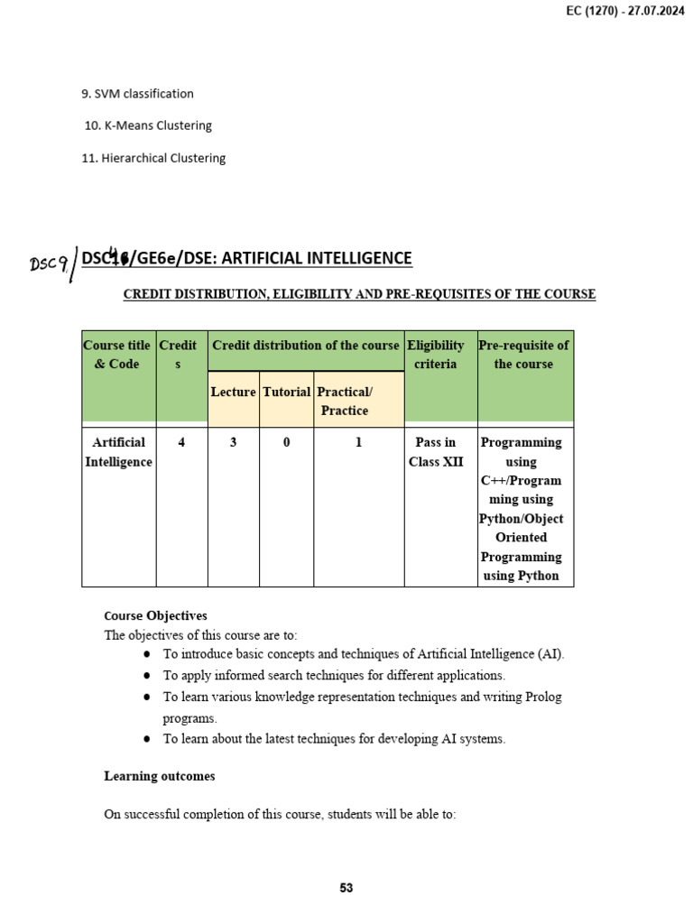 Syllabus (H) Artificial Intelligence | PDF | Artificial Intelligence ...