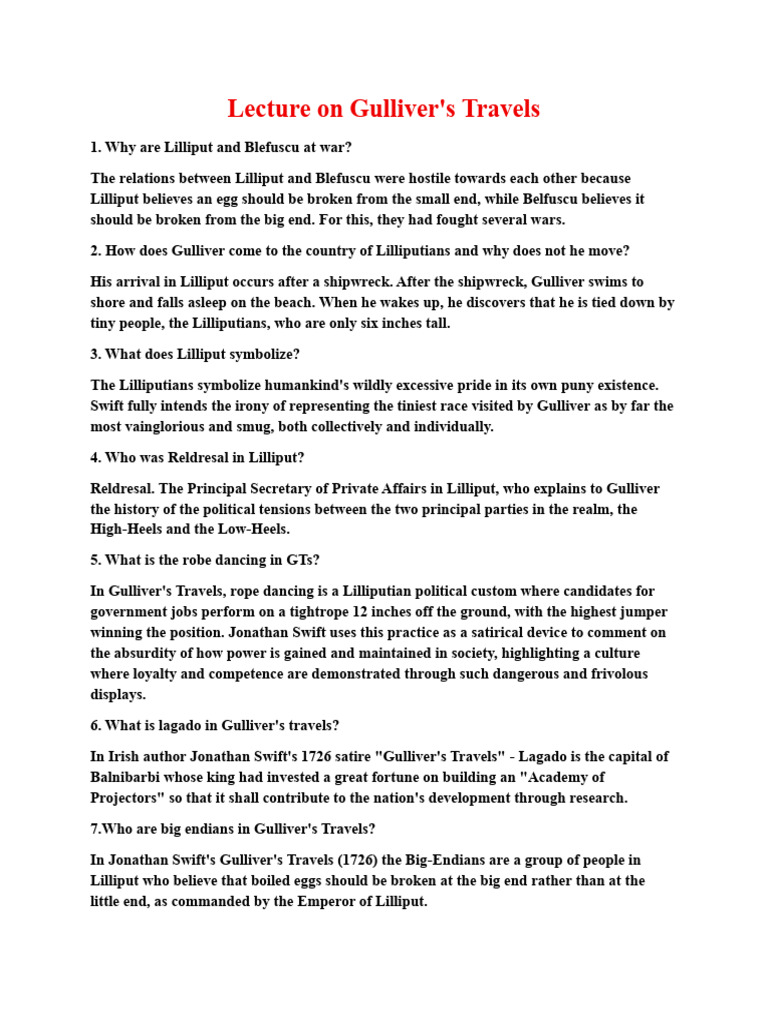 Analysis of Gulliver's Travels Themes | PDF | Gulliver's Travels ...