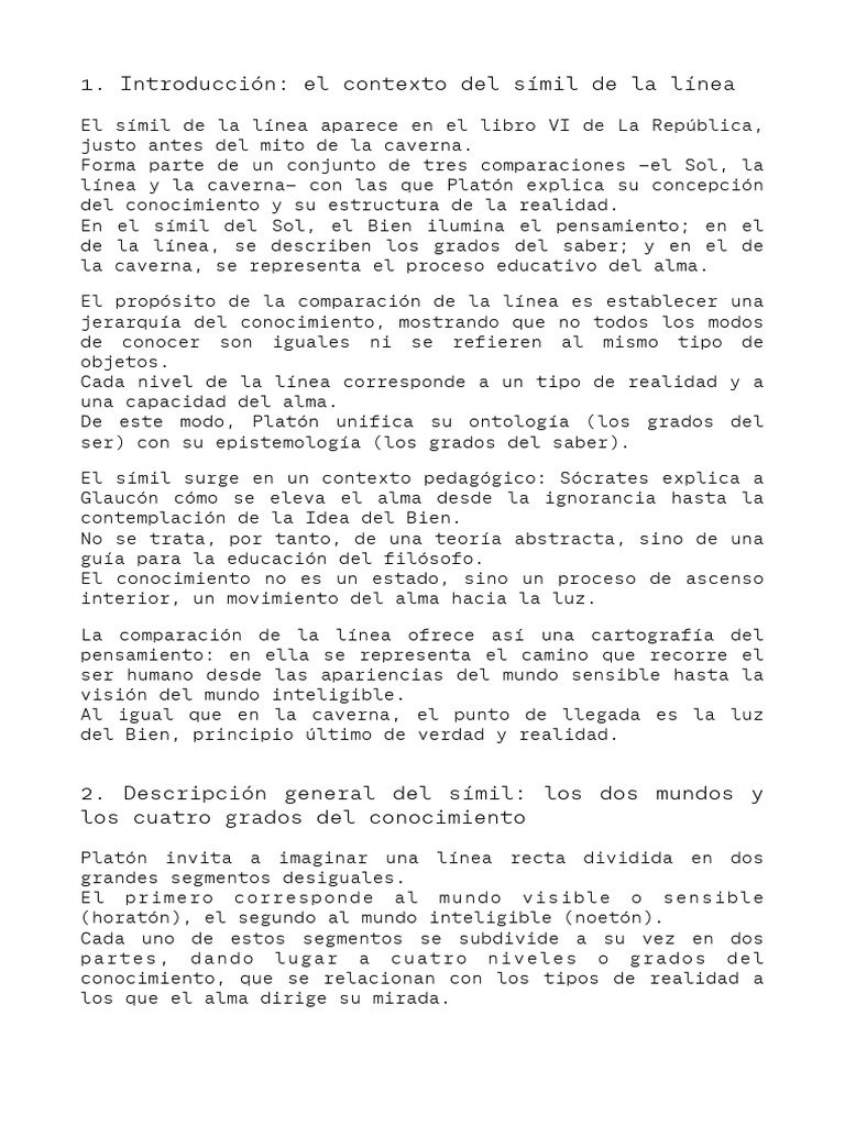 el símil de la línea | PDF | Platón | Conocimiento
