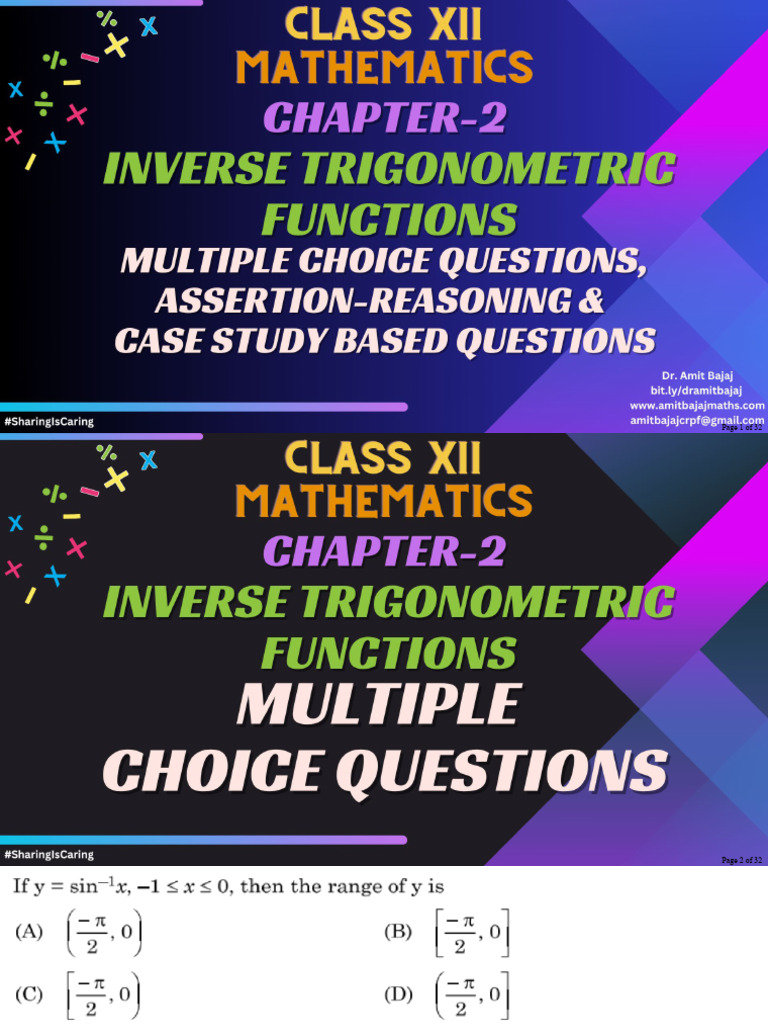 Class Xii Inverse Trigonometry (MCQ, Ar, Cs Based Questions) 2025-26 | PDF