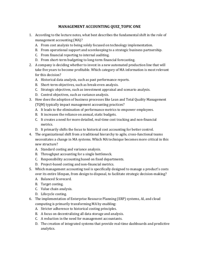 Management Accounting Quiz - T1 | PDF | Management Accounting ...