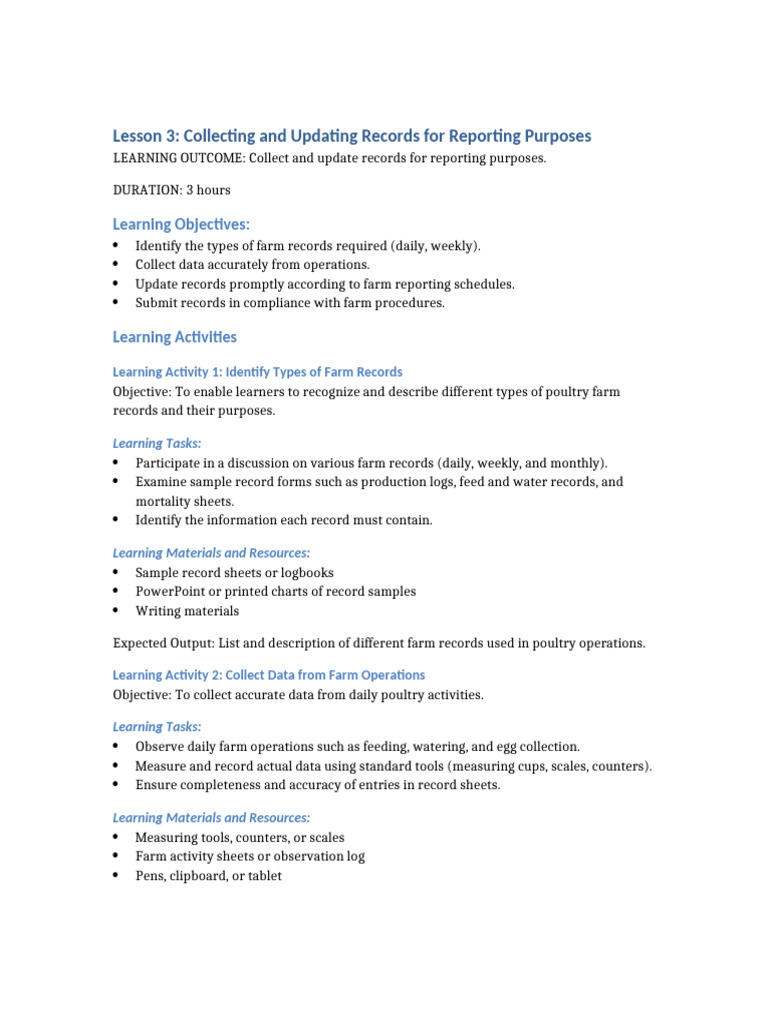Lesson 3 Collecting and Updating Records | PDF | Educational Assessment