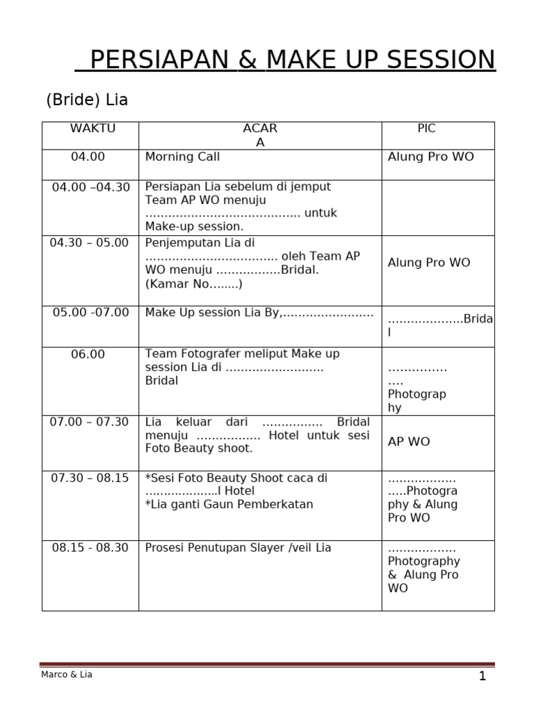 Persiapan Pernikahan Marco & Lia | PDF
