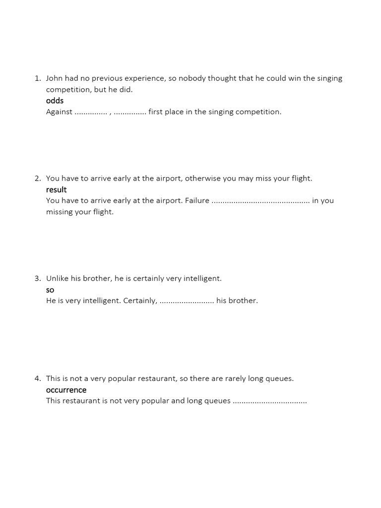 Sentence Transformation Exercises | PDF