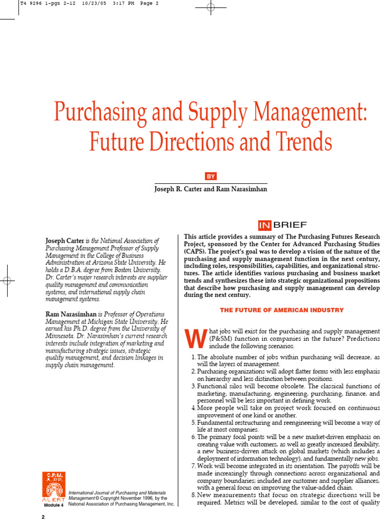 Future Trends in Purchasing Management | PDF | Supply Chain | Procurement