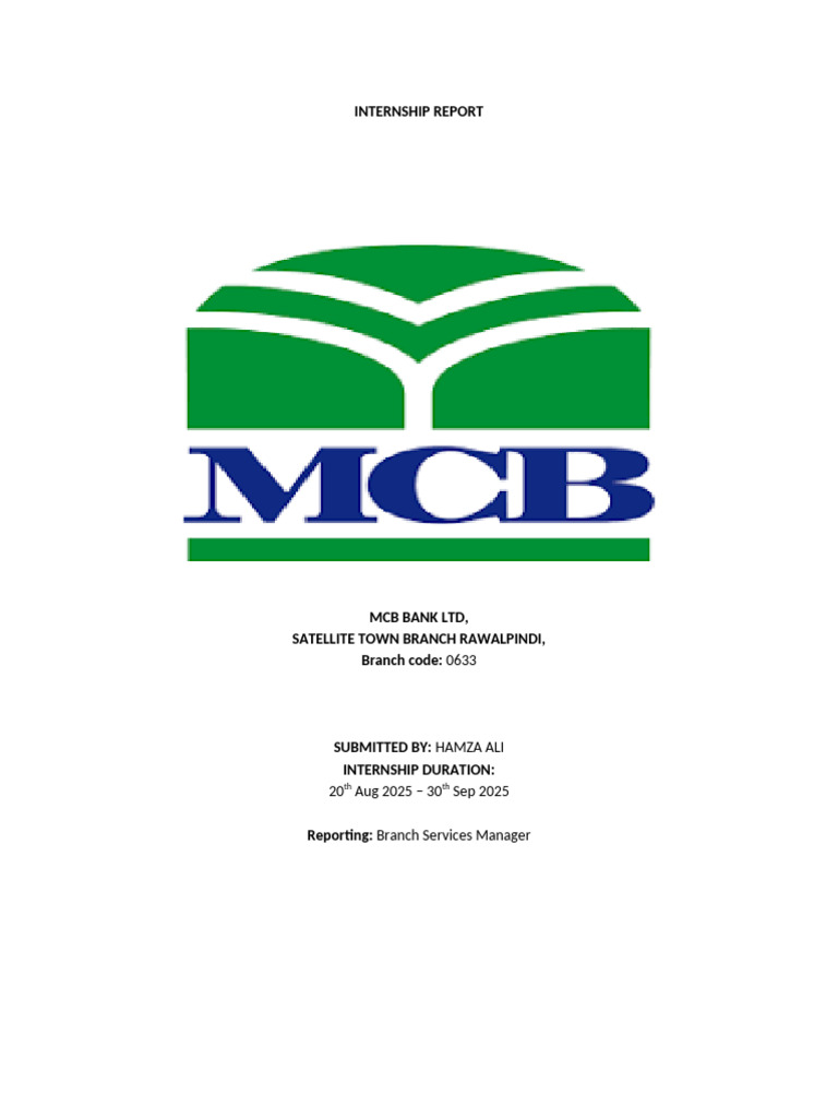MCB Bank Internship Report 2025 | PDF | Banks | Islamic Banking And Finance