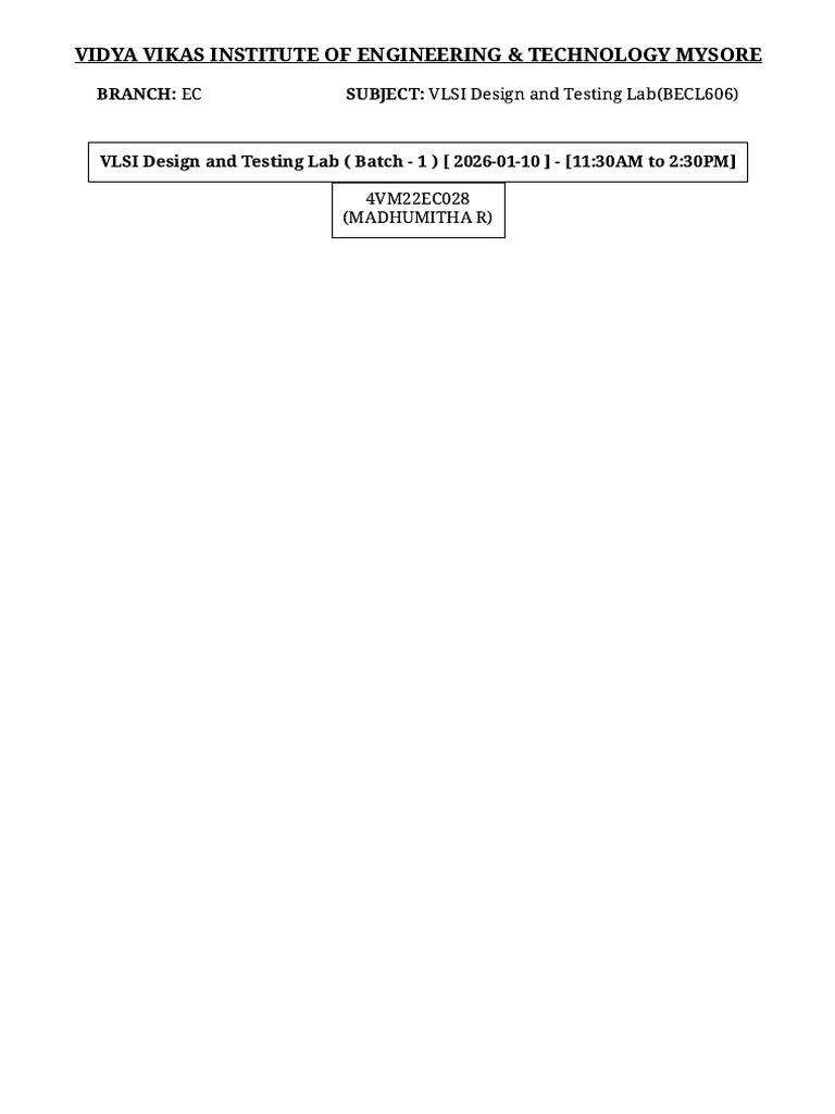 VLSI Design Lab Schedule - Vidya Vikas | PDF