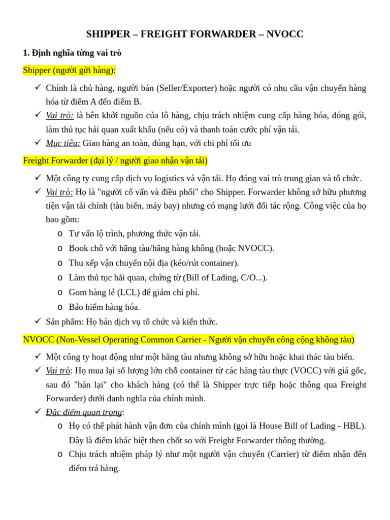 SHIPPER - FREIGHT FORWARDER - NVOCC | PDF