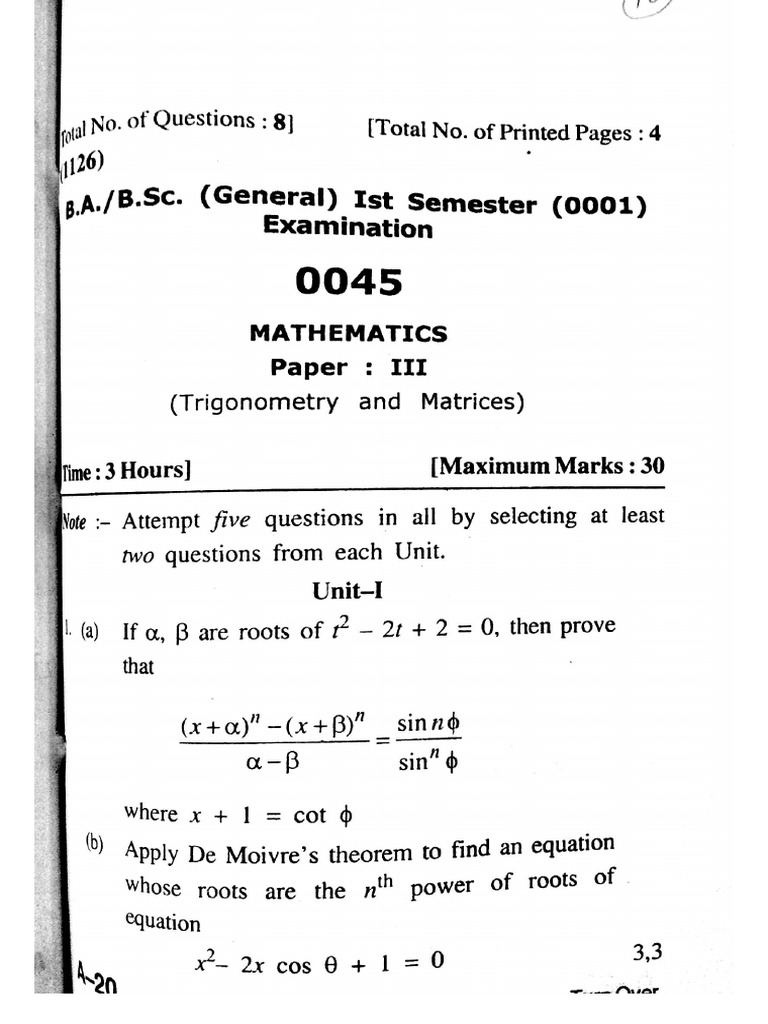 BA, BSC General - 1st Sem - Mathematics - Trigonometry and Matrices ...