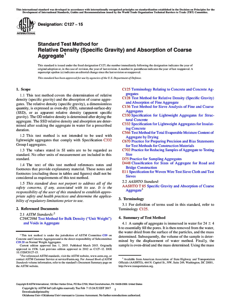 Coarse Aggregate Density Test Method | PDF | Density | Construction ...