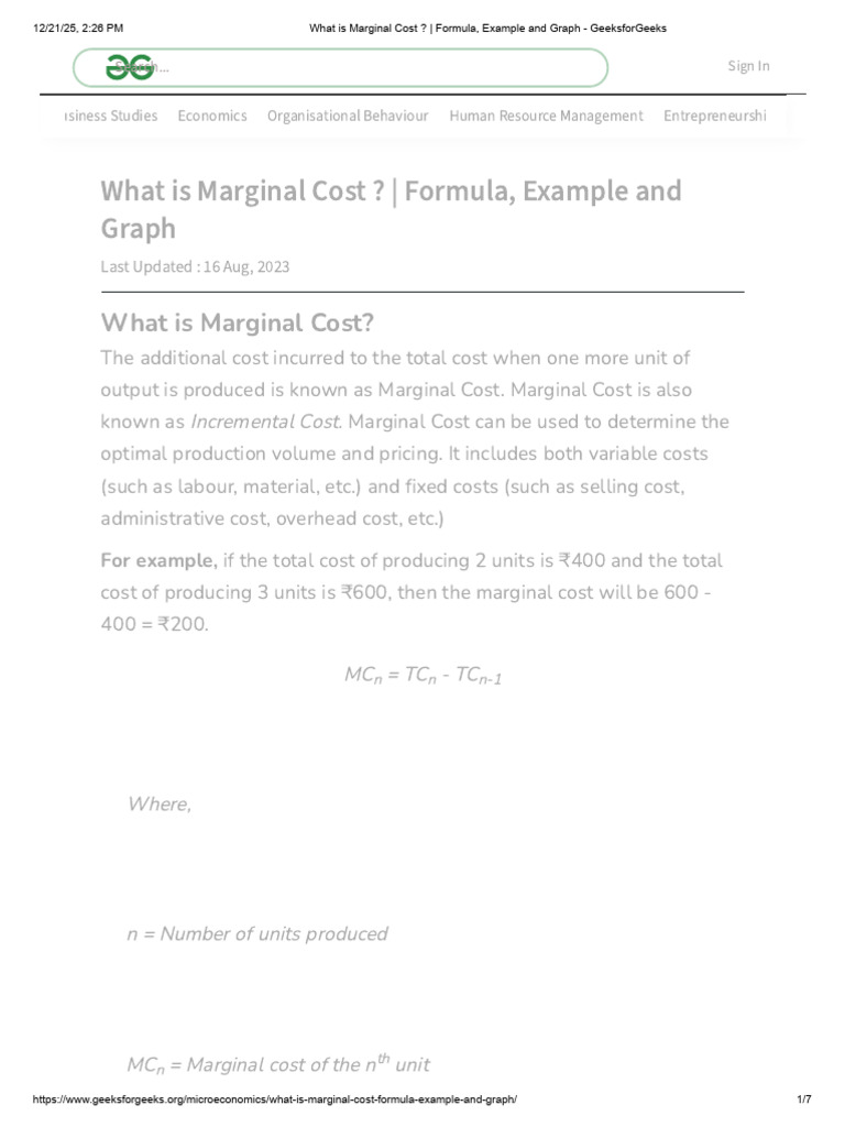 What Is Marginal Cost - Formula, Example and Graph - GeeksforGeeks ...