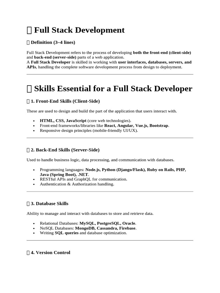 Essential Skills for Full Stack Developers | PDF | Databases | No Sql