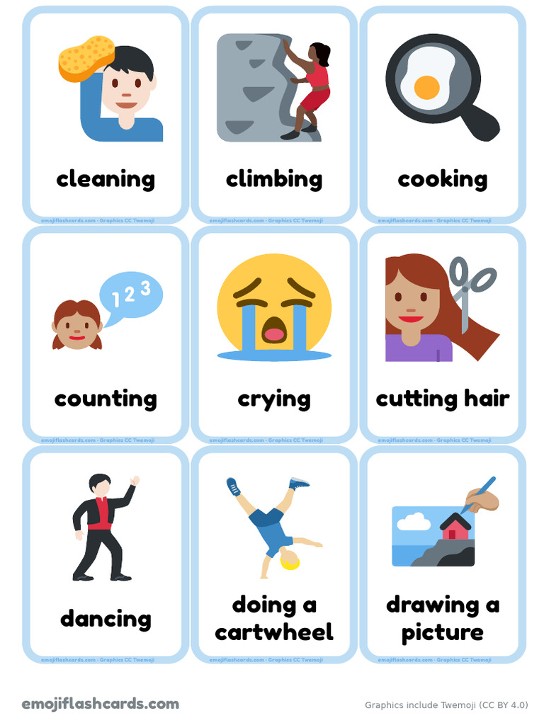 Us English Action Verbs Present Continuous Small A4 Flashcards | PDF