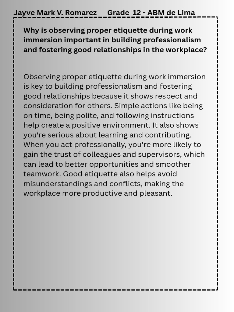 Why Is Observing Proper Etiquette During Work Immersion Important in ...