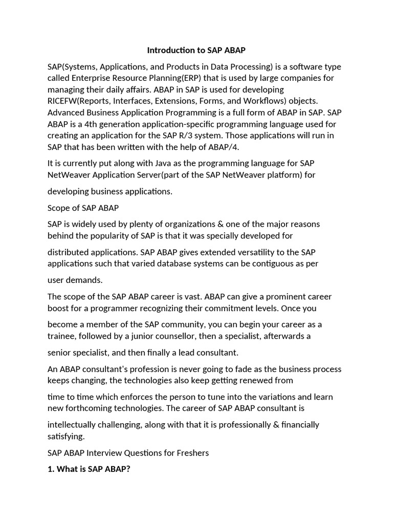 Introduction to SAP ABAP Programming | PDF | Class (Computer ...