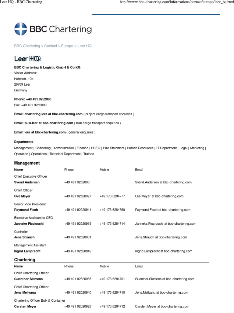 BBC Chartering Contact Directory | PDF | Supply Chain Management ...