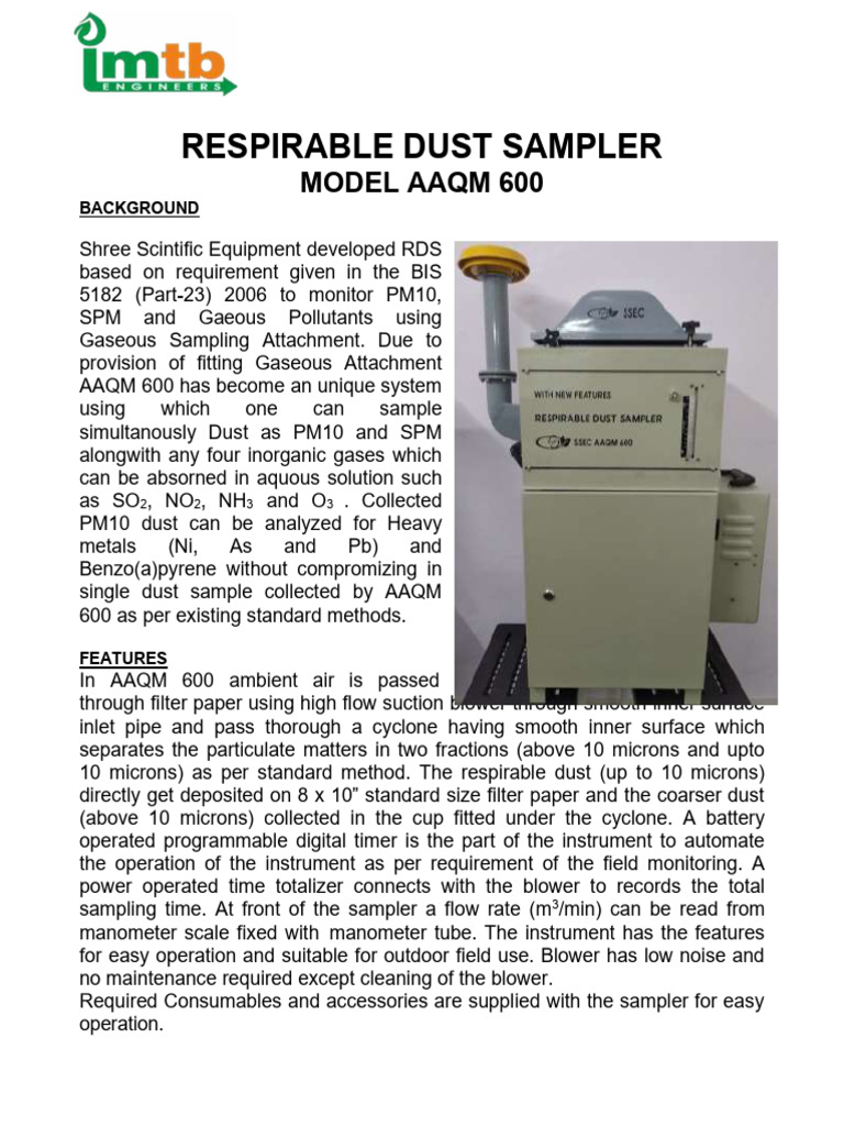 Advanced Respirable Dust Sampler AAQM 600 | PDF | Particulates | Dust