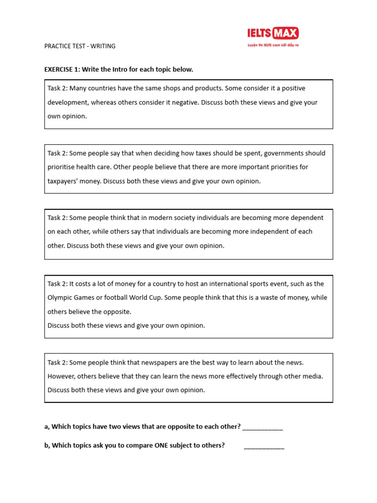 Writing Practice Test Topics and Outlines | PDF