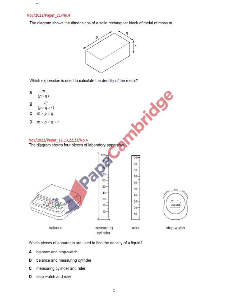 2022 N Density Igcse Physics 0625 | PDF