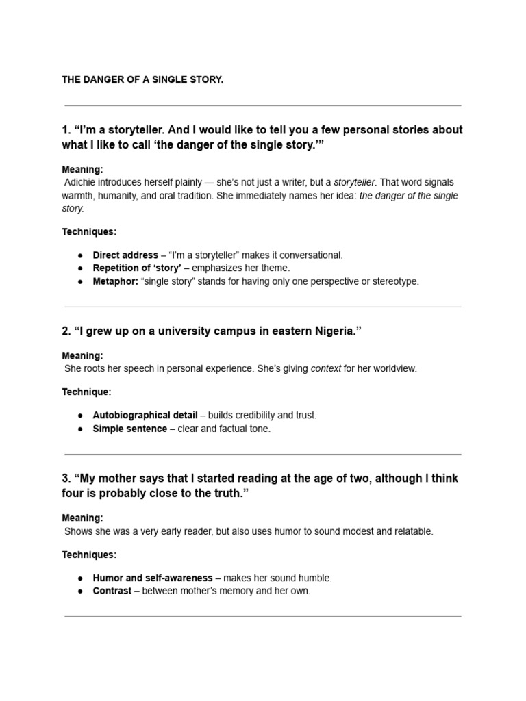 The Danger of A Single Story | PDF | Storytelling | Metaphor