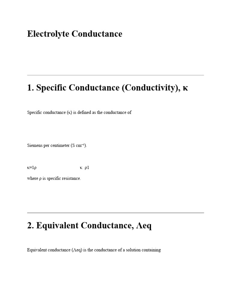 Understanding Electrolyte Conductance | PDF | Analytical Chemistry ...