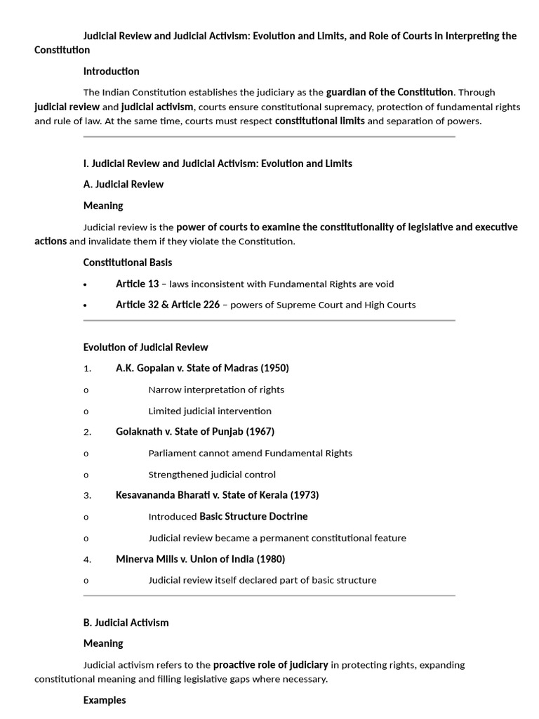 Judicial Review & Activism in India | PDF | Legal Documents | Governance