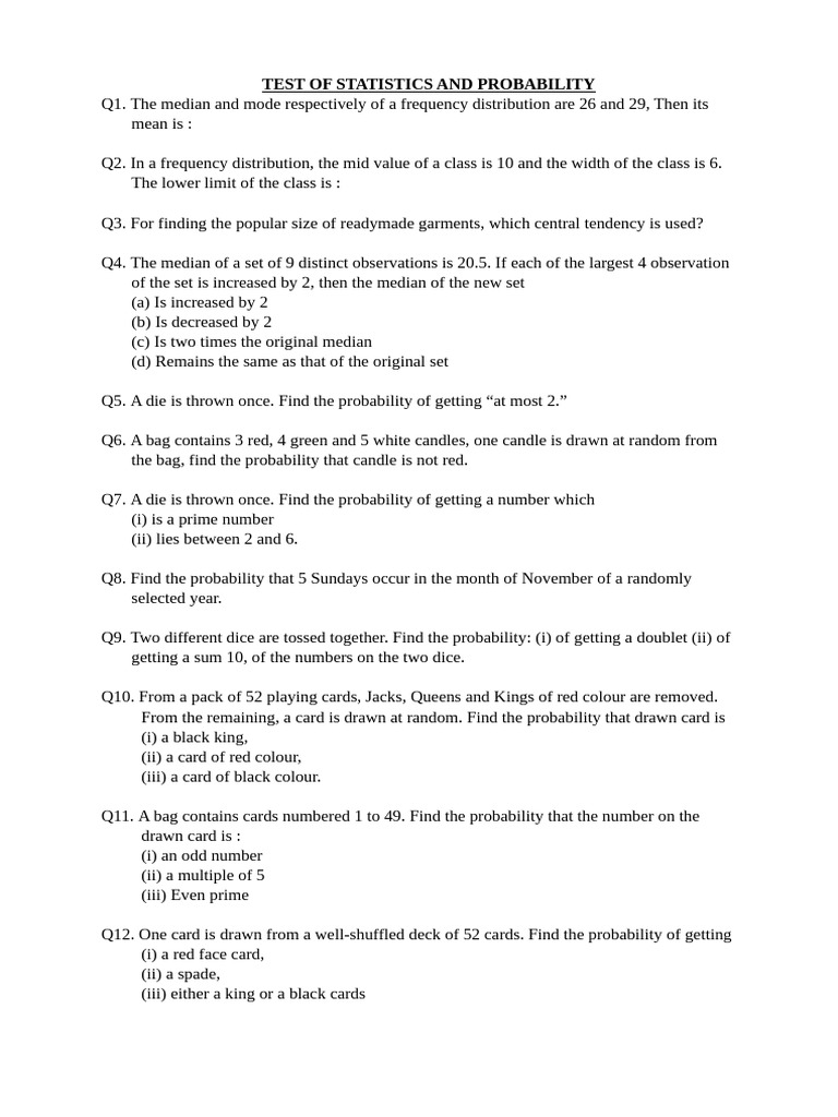 Statistics and Probability Test Questions | PDF