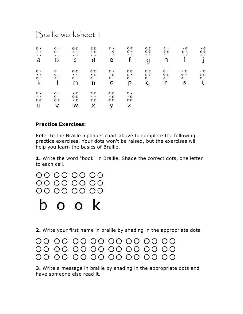 Braille Practice Worksheet 1 | PDF
