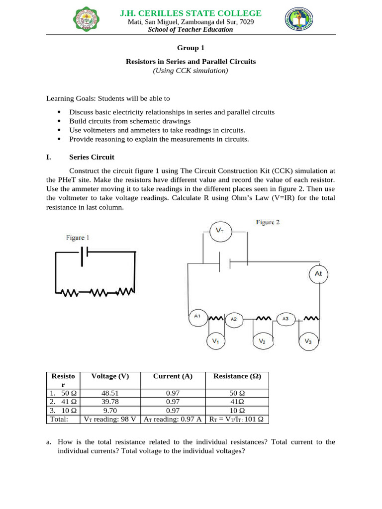 Resistors in Series and Parallel Circuits (Using CCK Simulation) | PDF ...