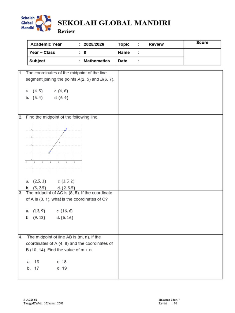 Mathematics Review for Class 8 | PDF