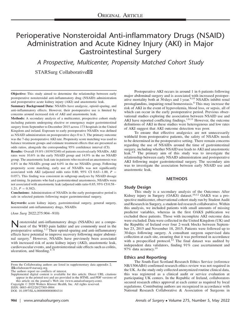 NSAIDs and AKI in Gastrointestinal Surgery | PDF | Nonsteroidal Anti ...