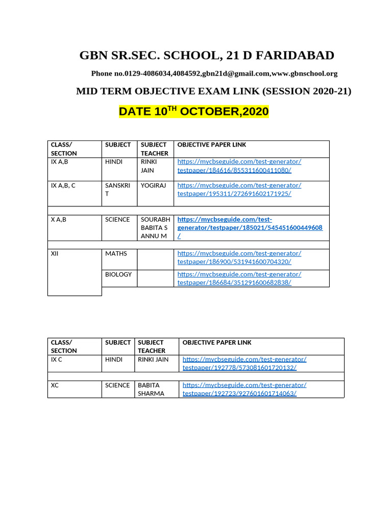 10 Oct Objective Paper Link For Section A and B | PDF