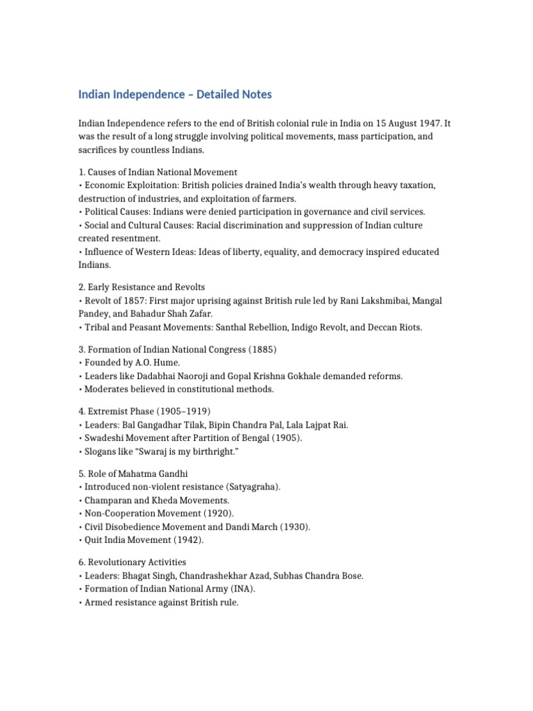Indian Independence: Key Causes & Events | PDF
