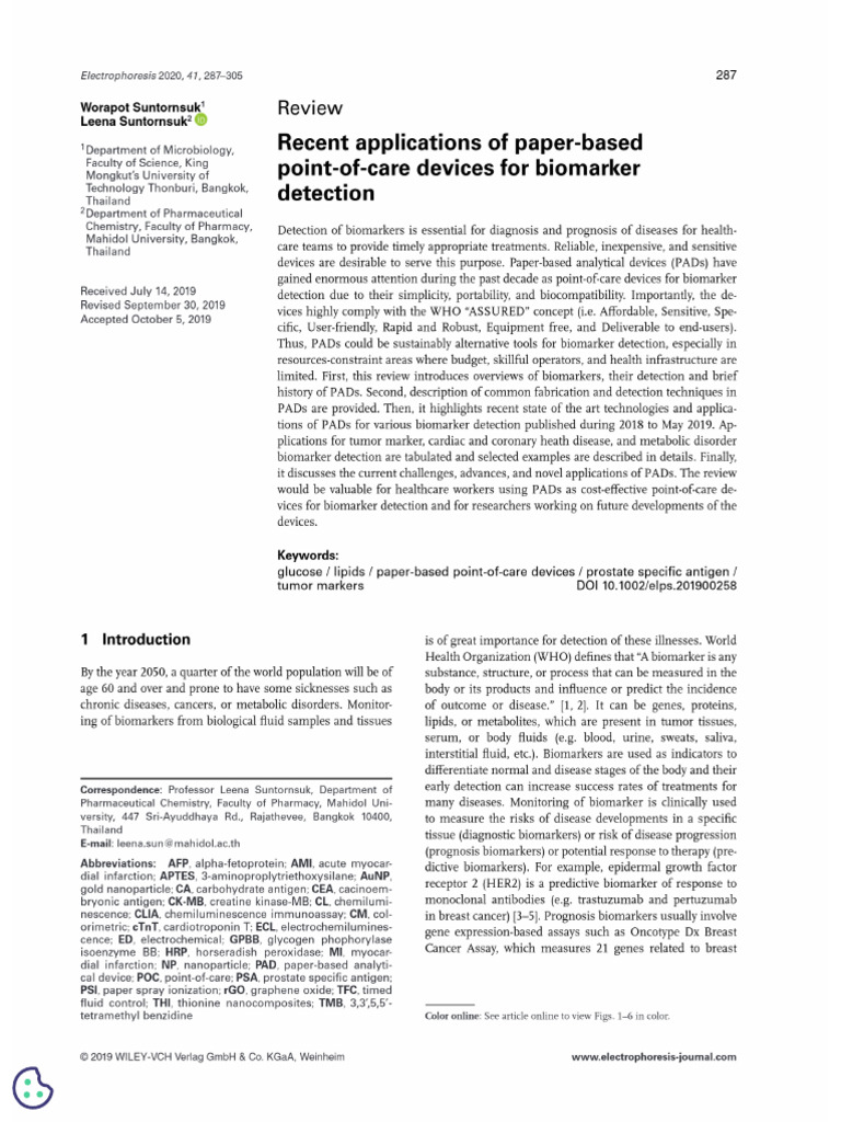 Recent Applications of Paper Based Point of Care Devices For Biomarker ...