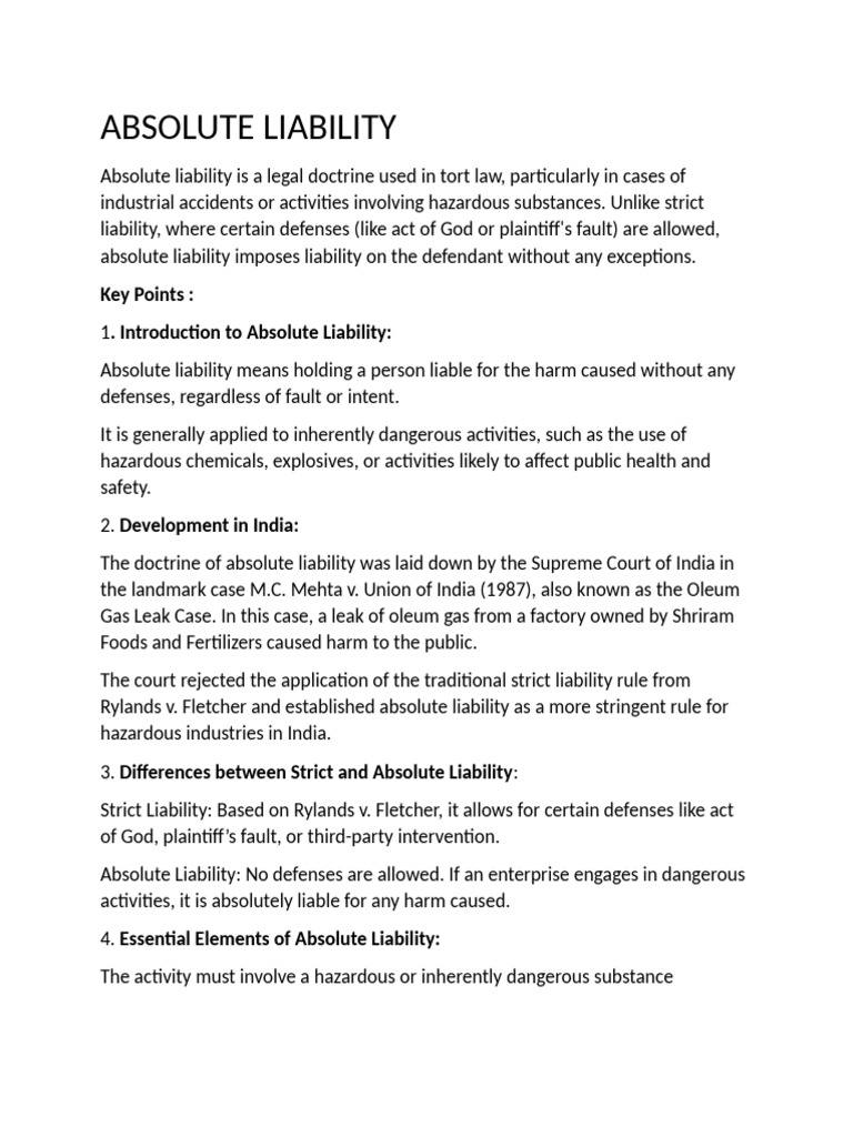 Absolute Liability | PDF | Legal Liability | Common Law