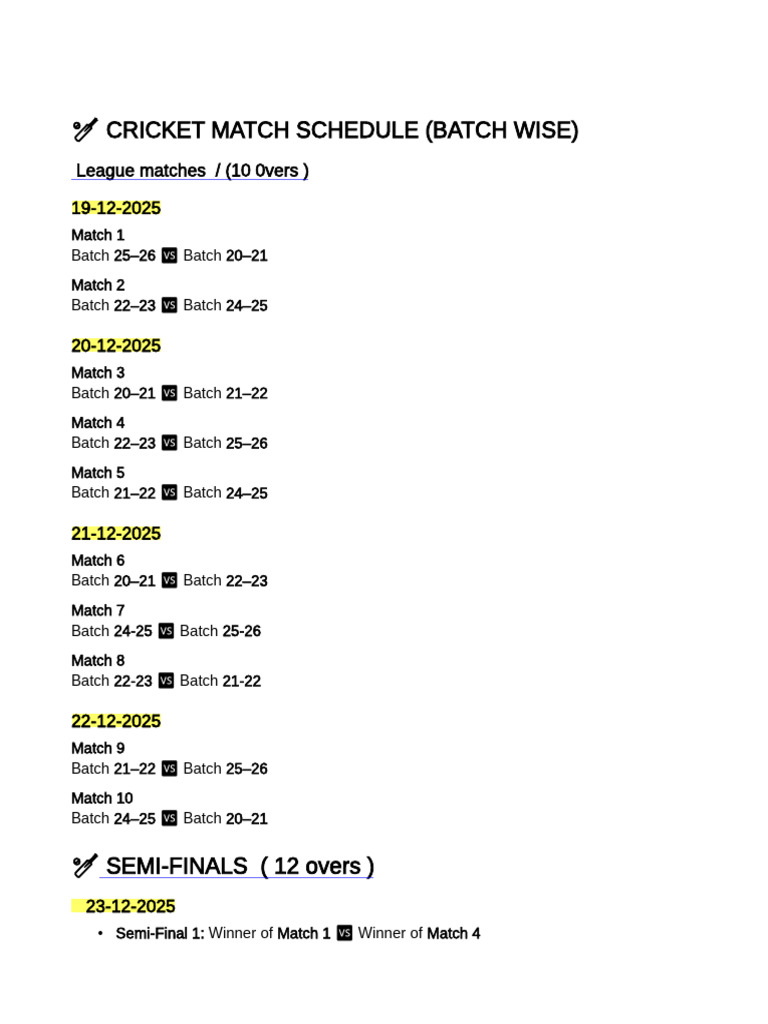 Cricket Schedule | PDF