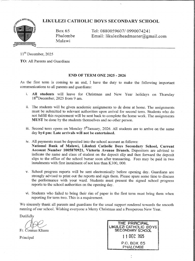 End of Term One 2025-2026 Academic Year | PDF