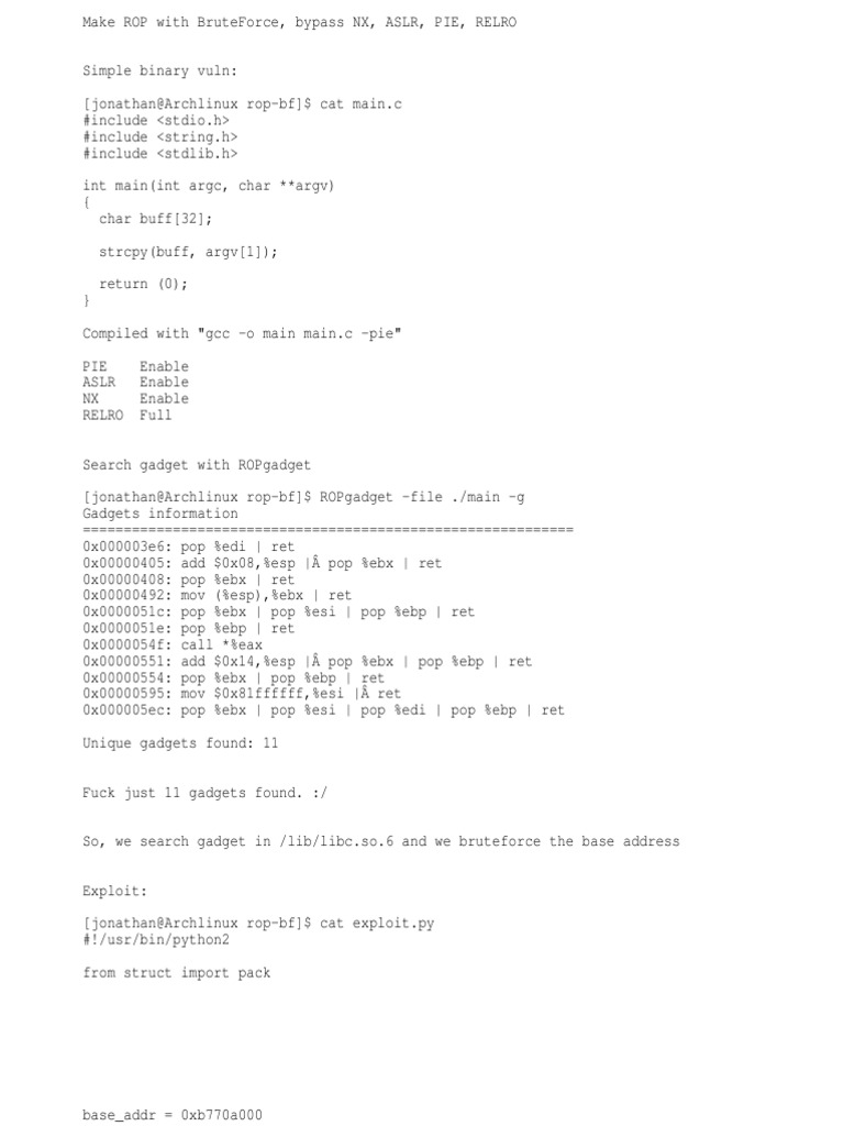 ROP Exploit with PIE Bypass Tutorial | PDF | Computer Engineering ...