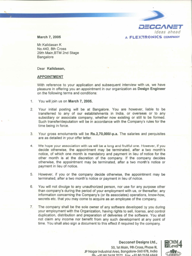Flextronics Offer Letter | PDF