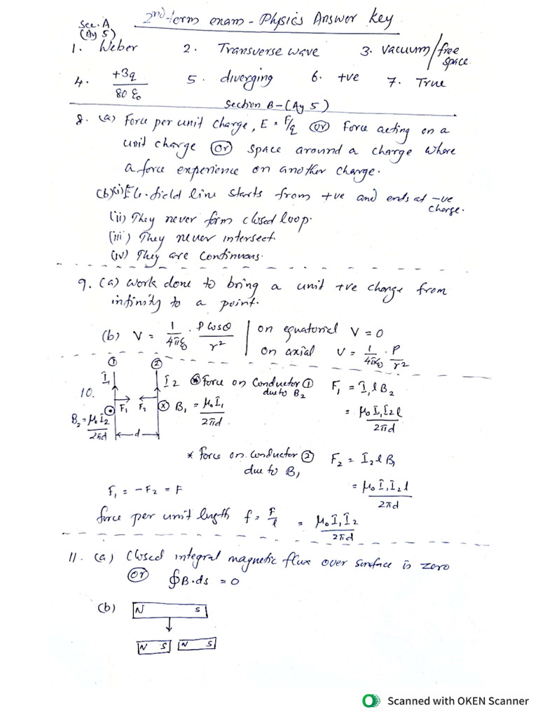 +2 Physics Answer Key | PDF