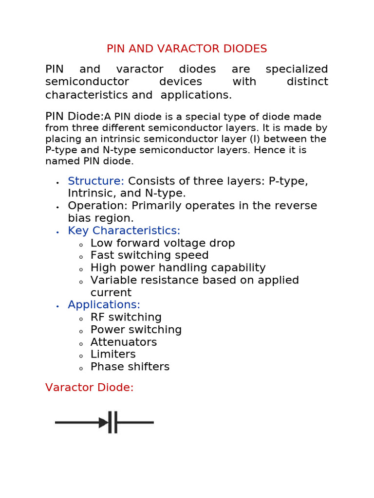 PIN and Varactor Diodes Are Specialized Semiconductor Devices With ...