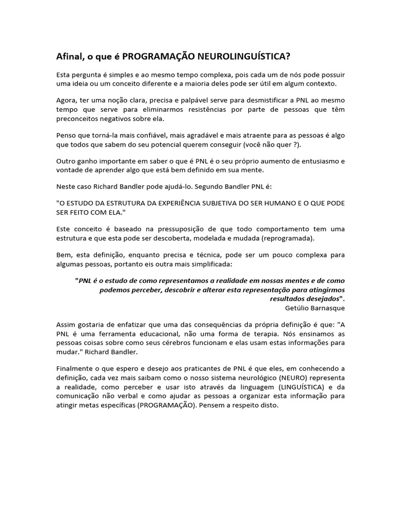 O que é Programação Neurolinguística? | PDF | Programação ...