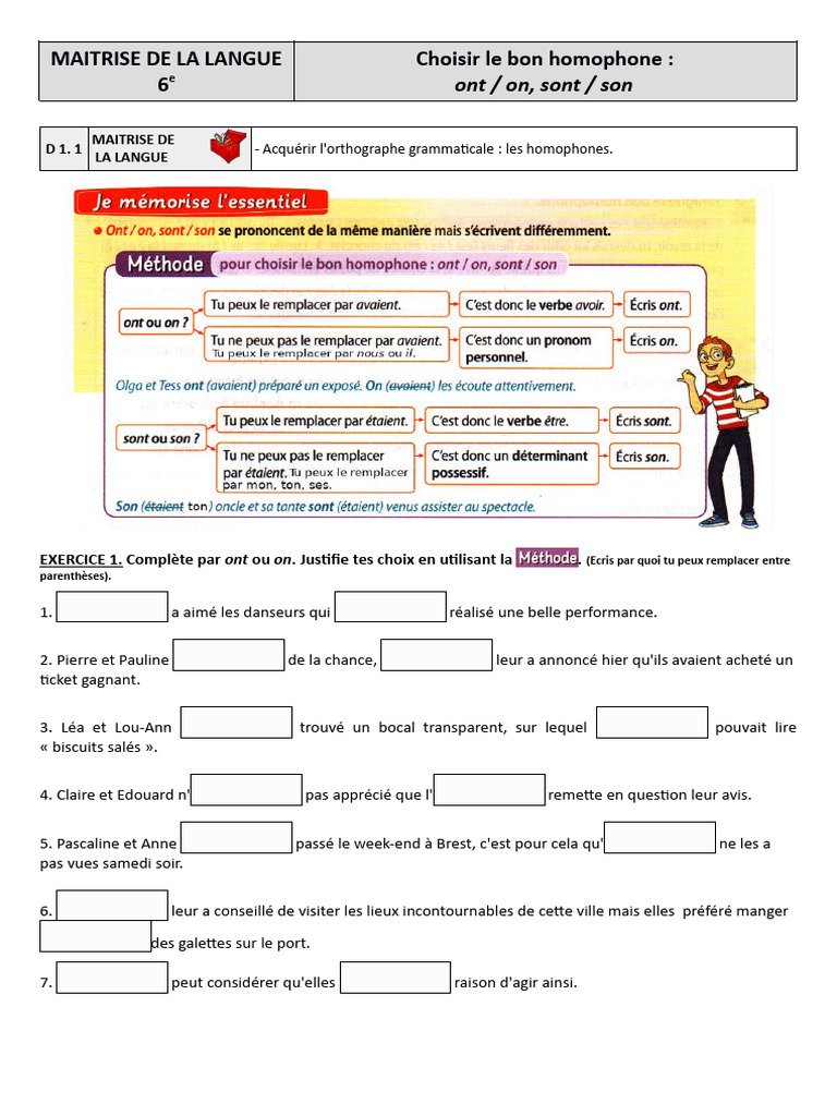 Homophones : Exercices de maîtrise grammaticale | PDF