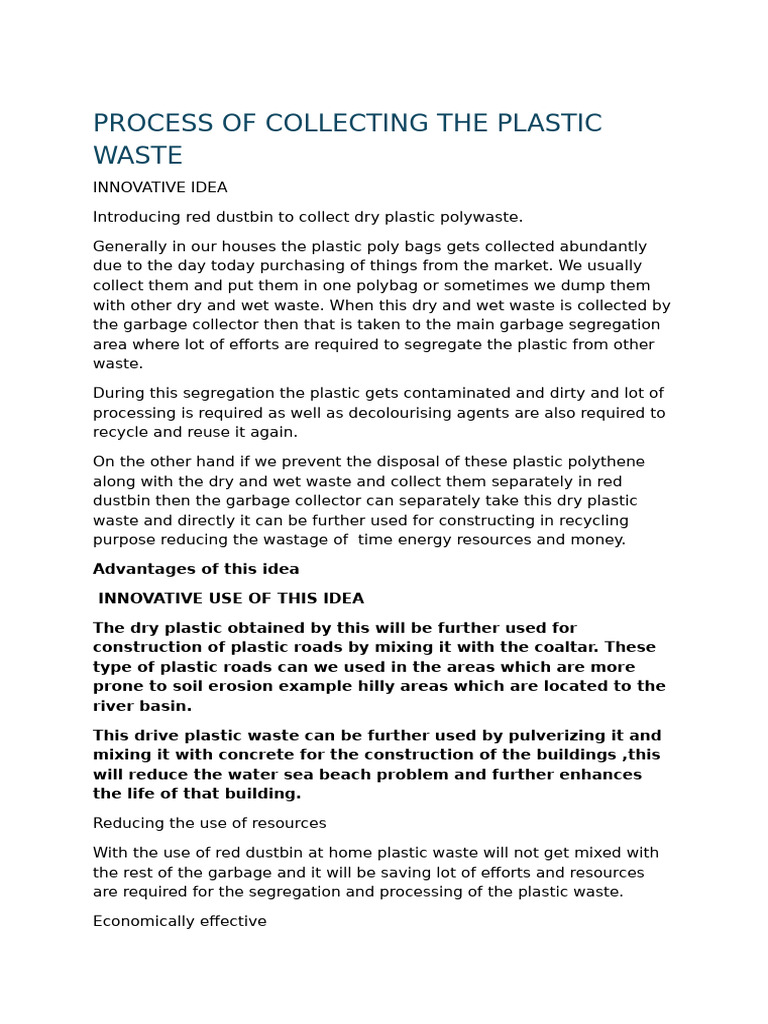 Process of Collecting The Plastic Waste | PDF