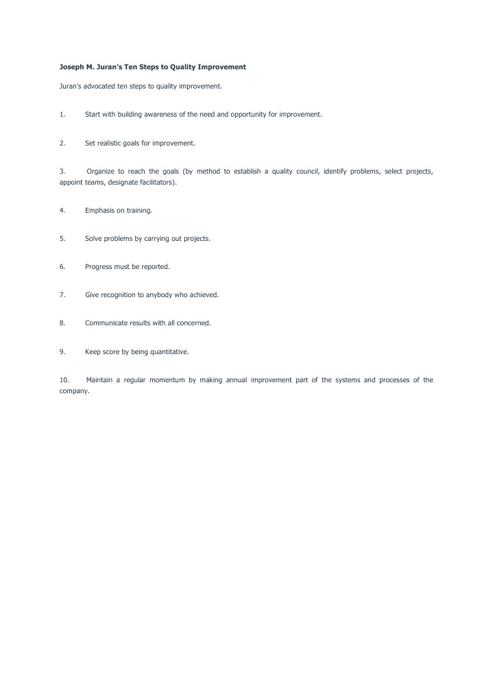 Juran's 10 Steps to Quality Improvement | PDF