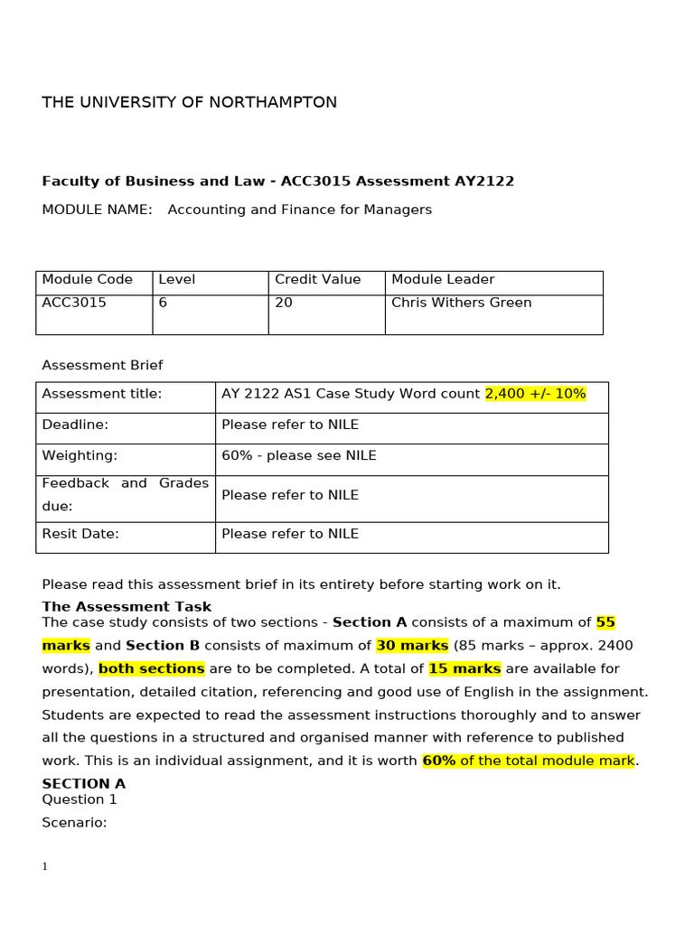 ACC3015-EWODL-2122 AS1 Assessment Brief | PDF | Turnitin | Cost Of Capital