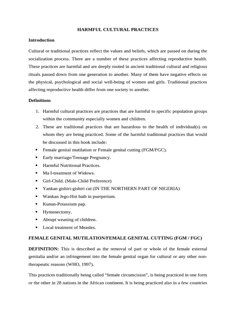 Harmful Cultural Practices Impacting Women | PDF | Female Genital ...